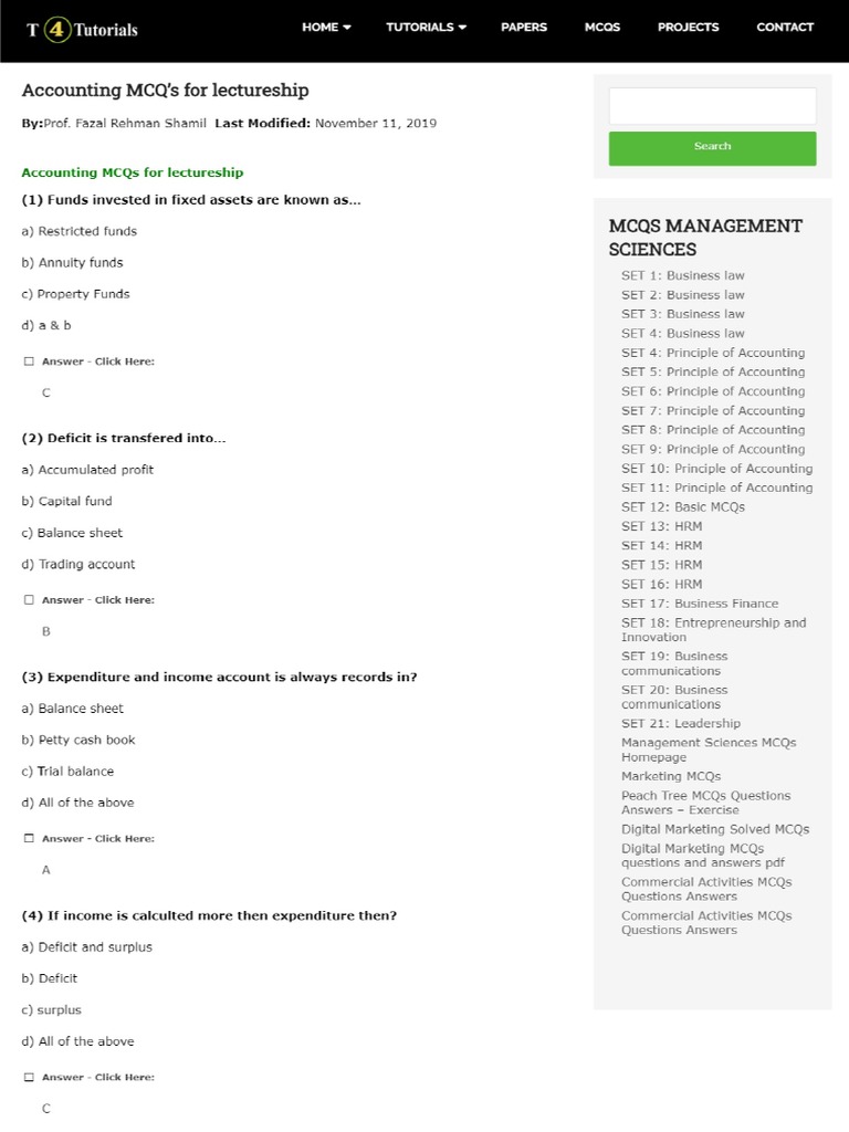 SET 7 Accounting MCQs in PDF MBA | PDF