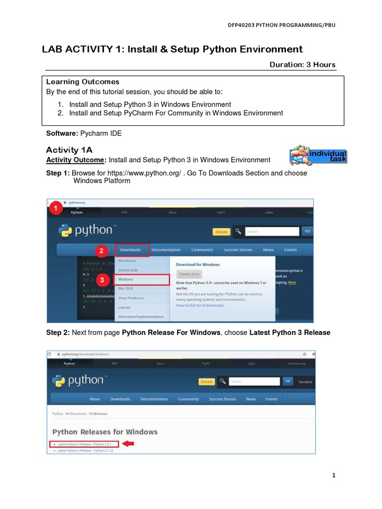 LAB ACTIVITY 1: Install & Setup Python Environment | PDF | Python (Programming Language ...