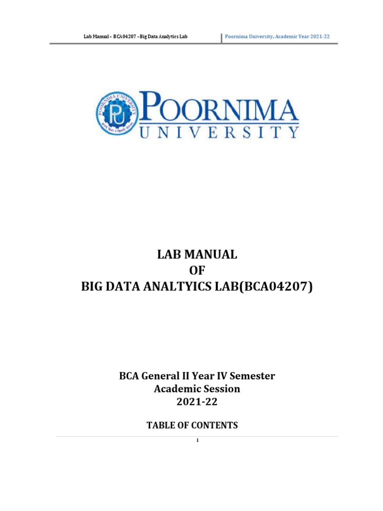 Lab Manual OF Big Data Analtyics Lab (Bca04207) : BCA General II Year ...