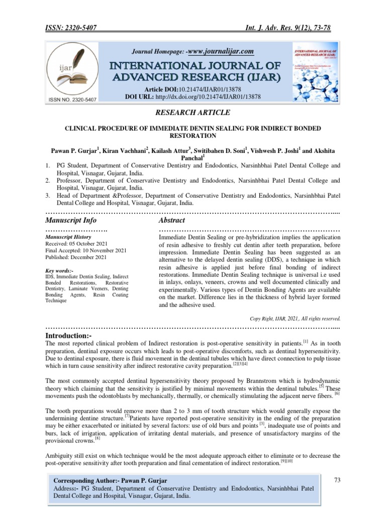 Clinical Procedure of Immediate Dentin Sealing For Indirect Bonded ...