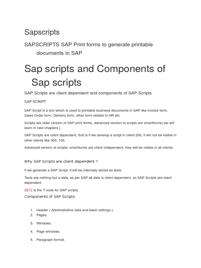 Sap Scripts And Components Of Sap Scripts Sapscripts Pdf Page Layout Computing