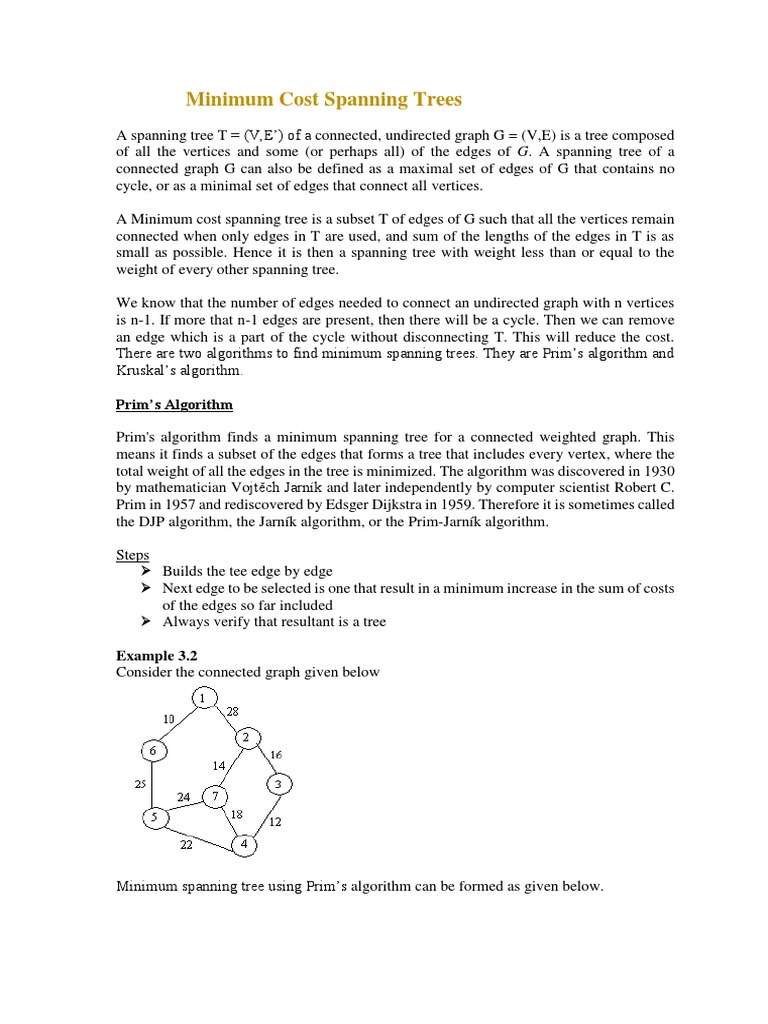 Minimum Cost Spanning Trees | PDF | Algorithms | Mathematical Relations Minimum Cost Spanning Trees | PDF | Algorithms | Mathematical Relations