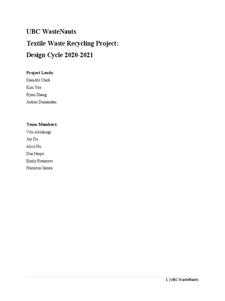 TWR Design Cycle 2020-2021 | PDF | Recycling | Wool