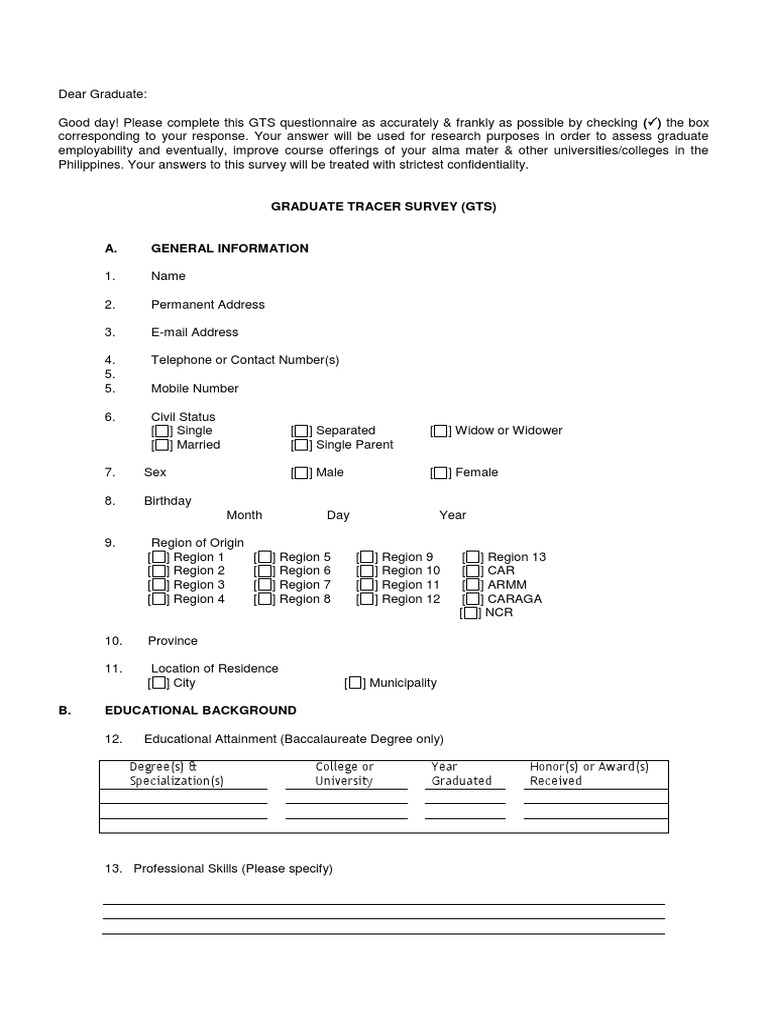 Graduate Tracer Survey Questionnaire | PDF | Self Employment | Small ...