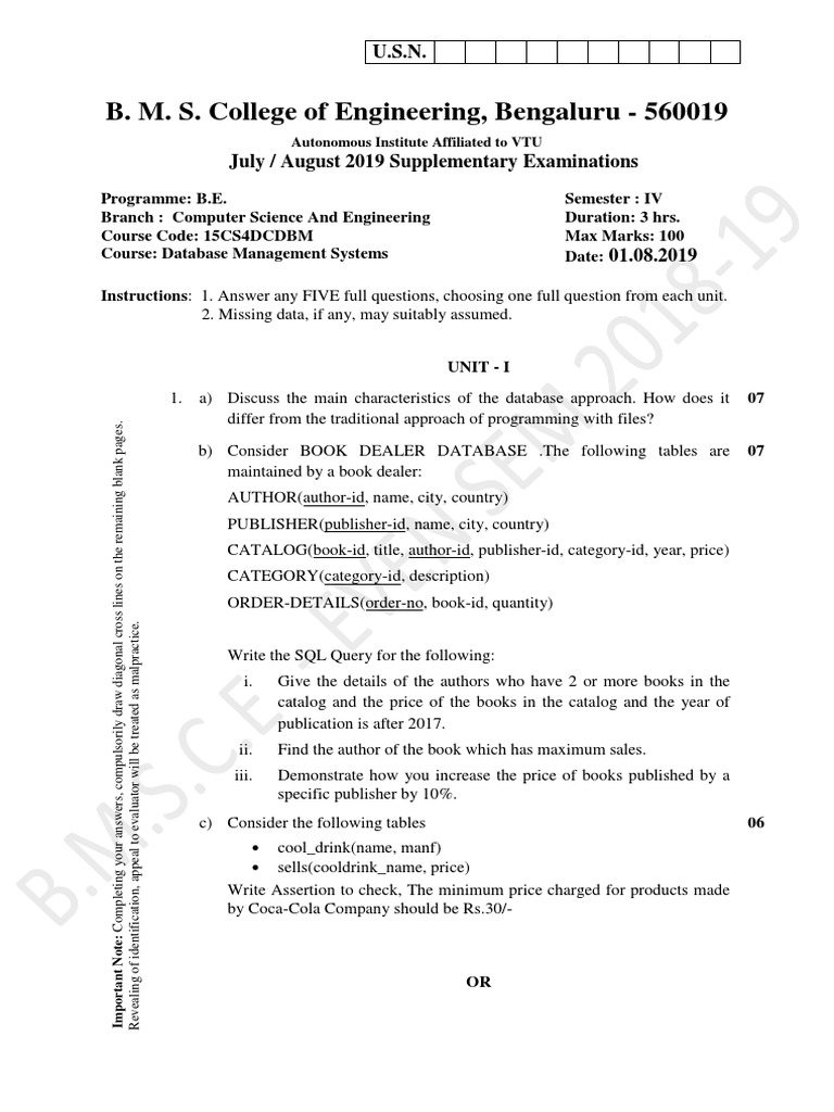 B. M. S. College of Engineering, Bengaluru - 560019: Autonomous Institute Affiliated To VTU ...