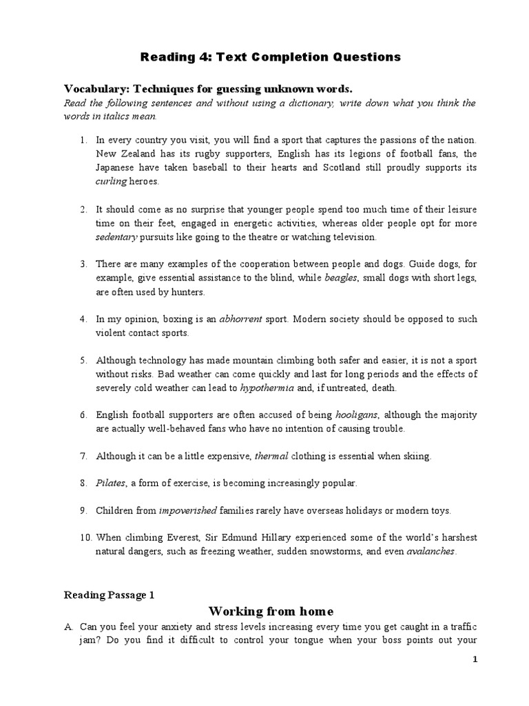 Reading 4 - Text Completion Question | PDF | Telecommuting