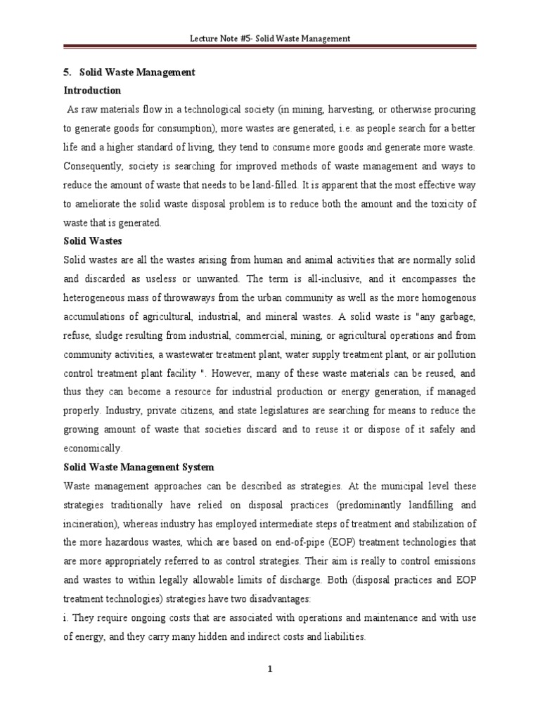 Lecture 5 - Solid Waste Management | PDF | Waste Management | Waste