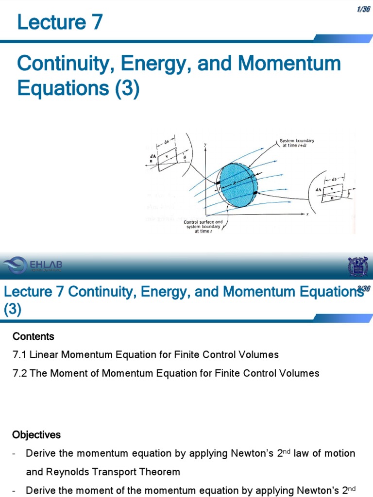 Continuity, Energy, and Momentum Equations | PDF | Torque | Momentum