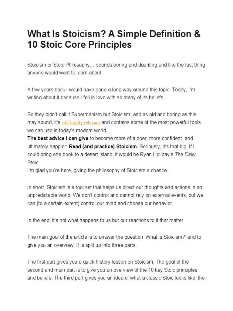 What Is Stoicism? A Simple Definition & 10 Stoic Core Principles | PDF ...