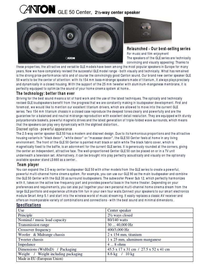 Canton GLE 50 Center | PDF | Loudspeaker | Sound