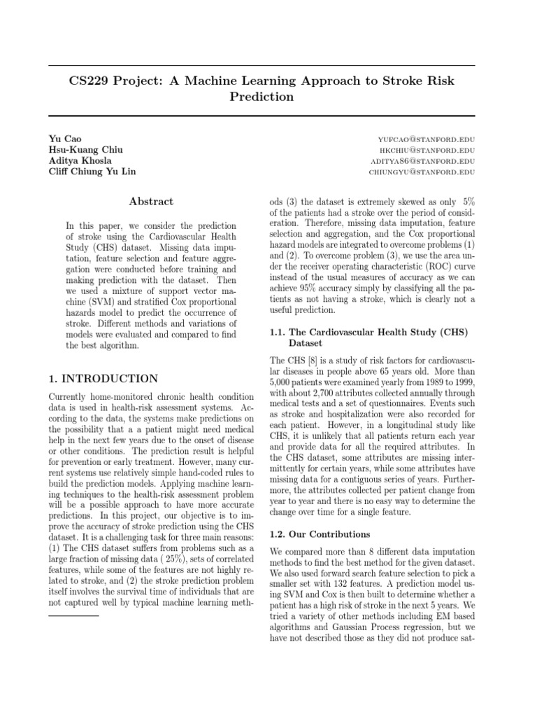 CS229 Project: A Machine Learning Approach To Stroke Risk Prediction | PDF | Machine Learning ...