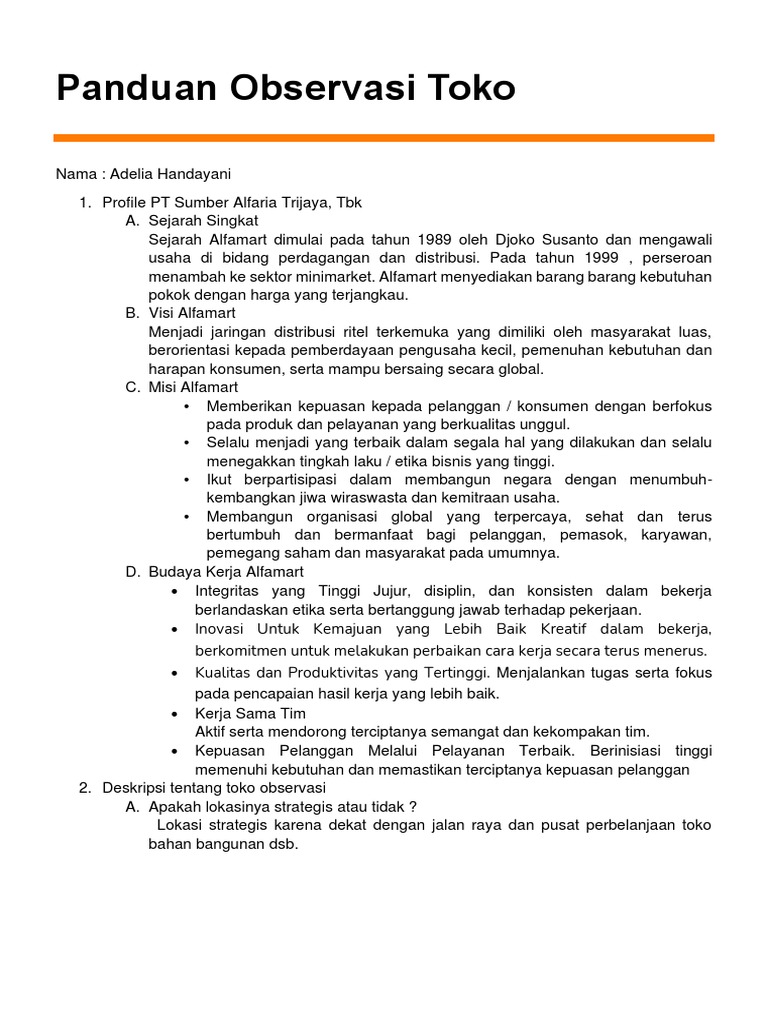Panduan Observasi Toko | PDF