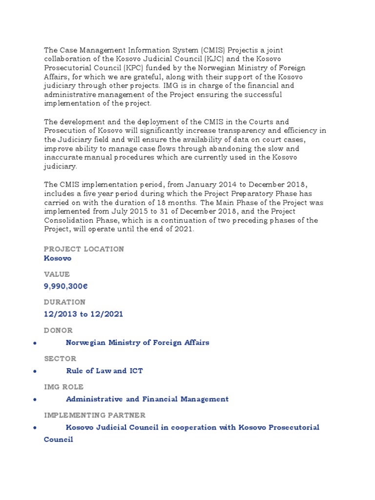 Case Management Information System - Kosovo Case Study | PDF ...