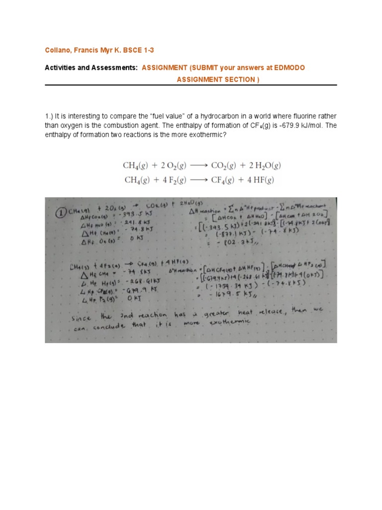 Assessments Lesson 4 Unit 3 Heat of Reaction | PDF