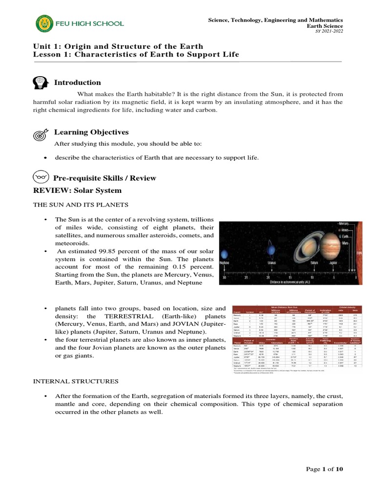 Earth’s Unique Characteristics for Life | PDF | Earth | Atmosphere