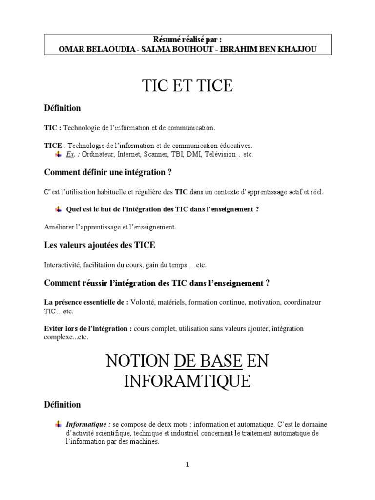 Définition et rôle des TICE dans l'éducation | PDF | Système d ...