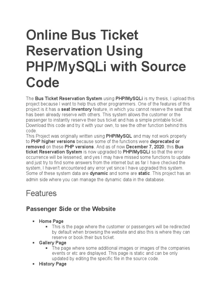 Online Bus Ticket Reservation Using Php/Mysqli With Source Code | PDF | Php | World Wide Web