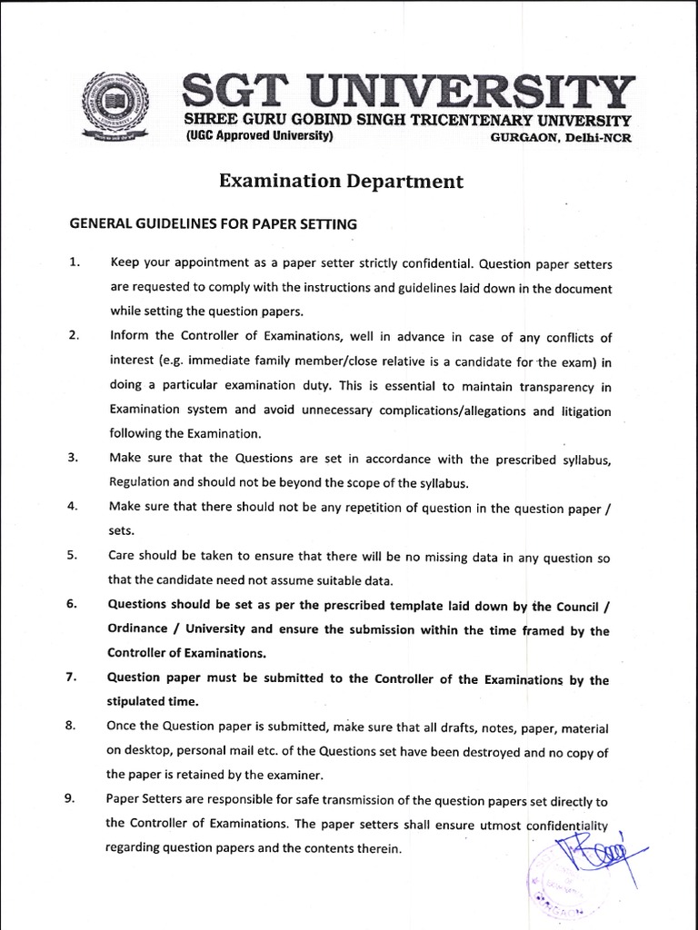 General Guidelines For Paper Setters & Evaluators | PDF