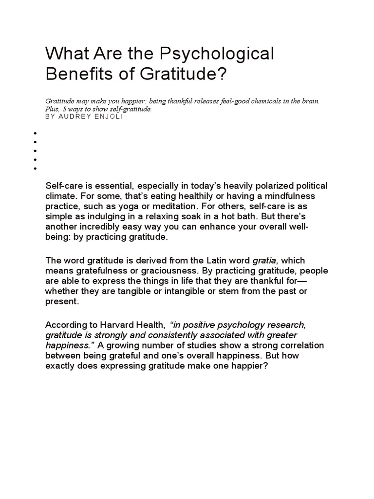 Psychological Benefits of Gratitude | PDF | Gratitude | Mood (Psychology)