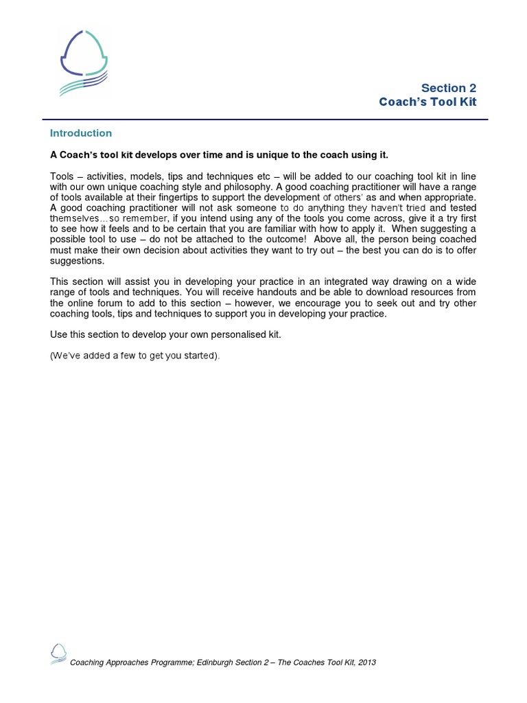 3 Section 2 Coach Tool Kit - Edinburgh | PDF | Leadership | Motivational