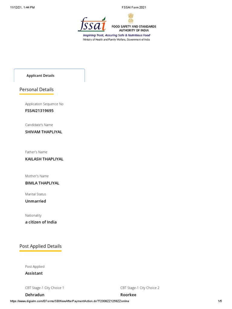 FSSAI Form 2021 | PDF