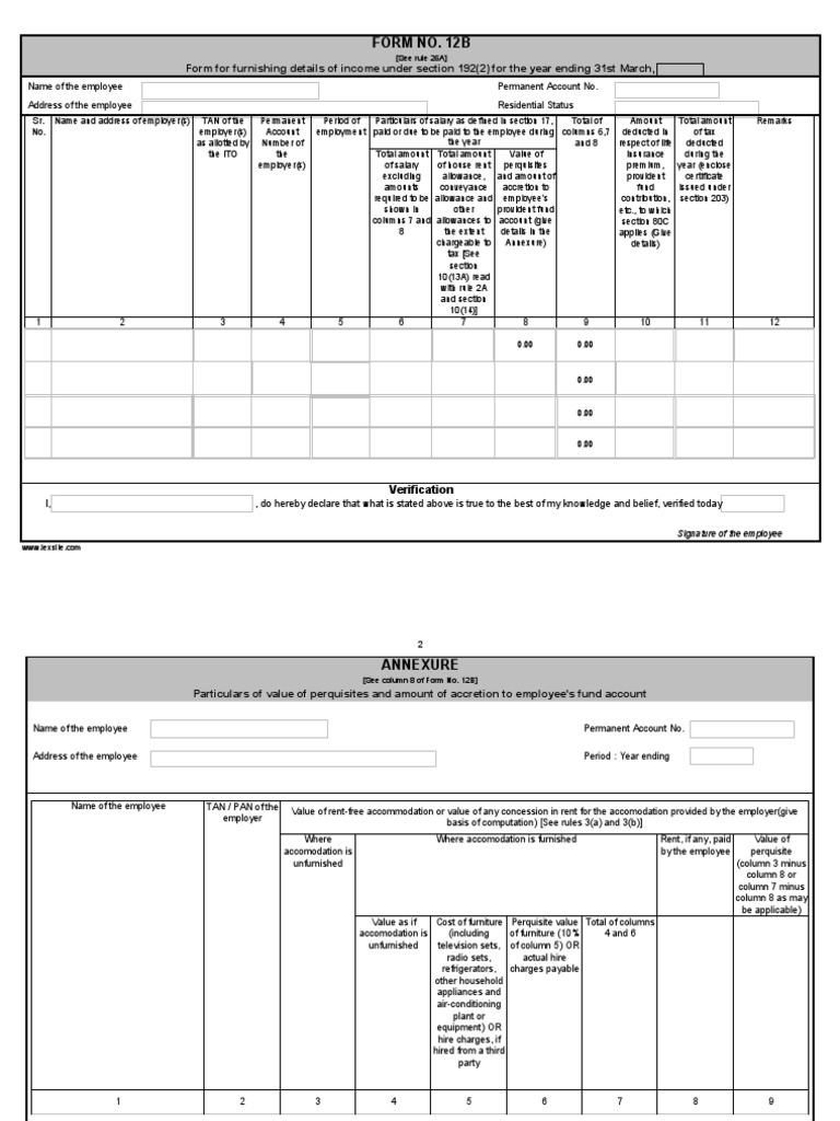 Form 12B (Previous Employer Income) | PDF | Employment | Employee Benefits