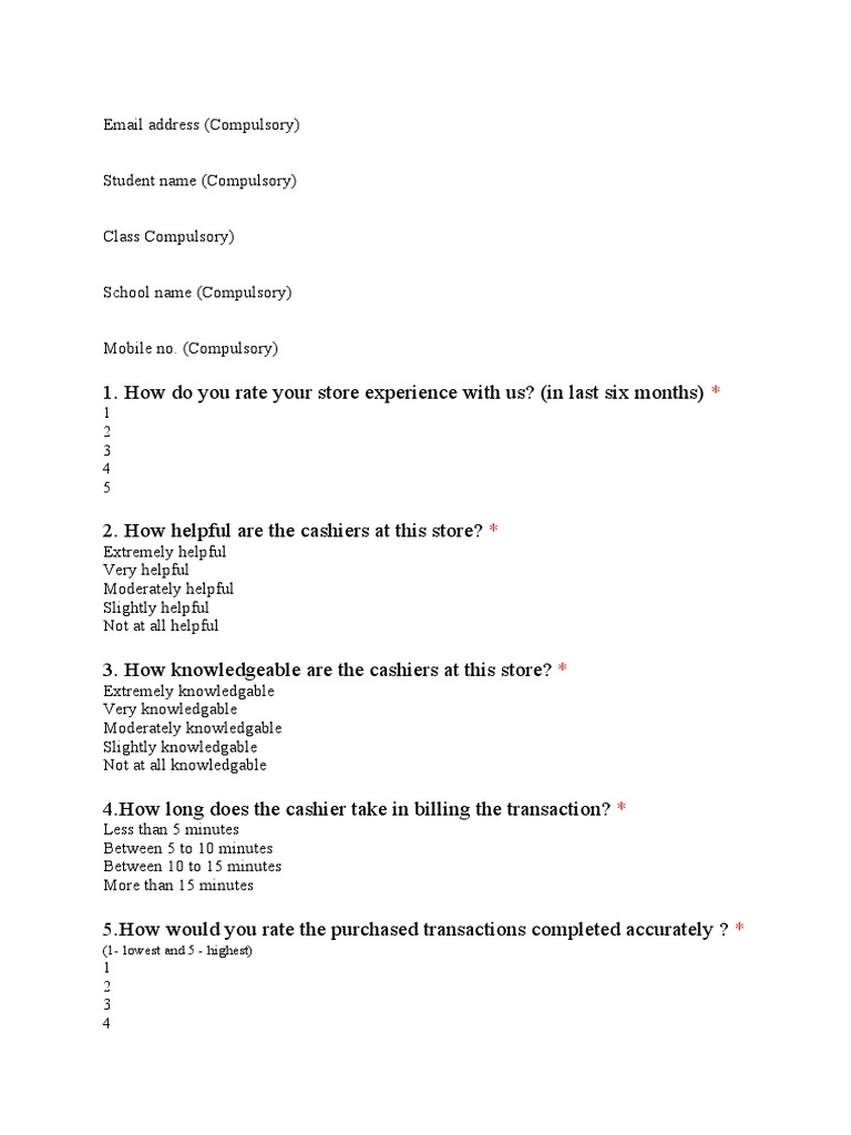 Store Questionnaire Feedback | PDF