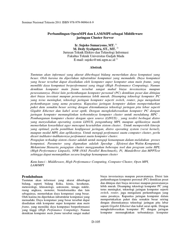 Perbandingan Openmpi Dan Lam Mpi Sebagai Middleware Jaringan Cluster Server Pdf