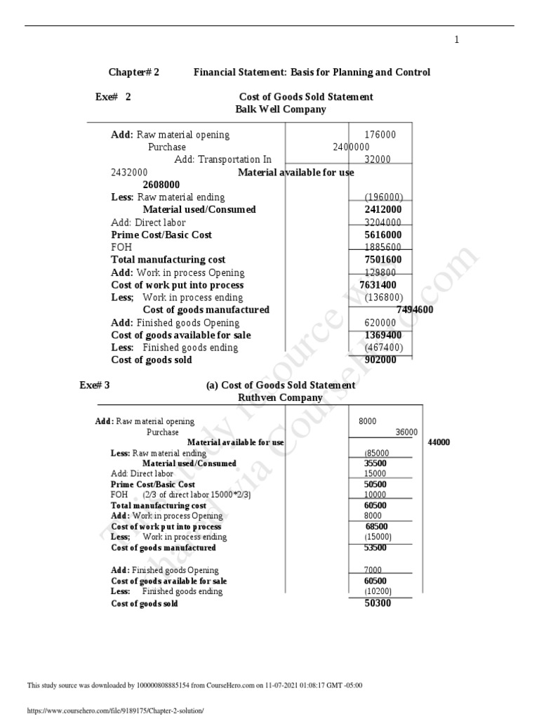 Chapter 2 Ca Answers | PDF | Cost Of Goods Sold | Income Statement