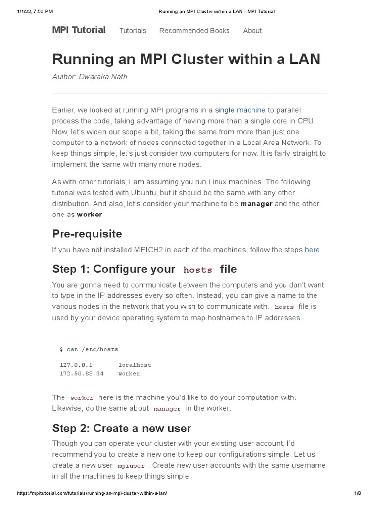 Running An Mpi Cluster Within A Lan Mpi Tutorial Pdf Computer Cluster Computing 