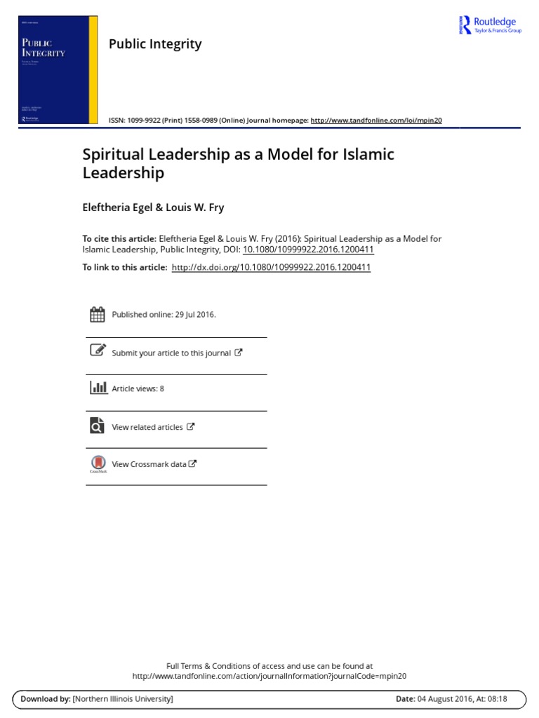 Spiritual Leadership As A Model For Islamic Leadership: Public ...