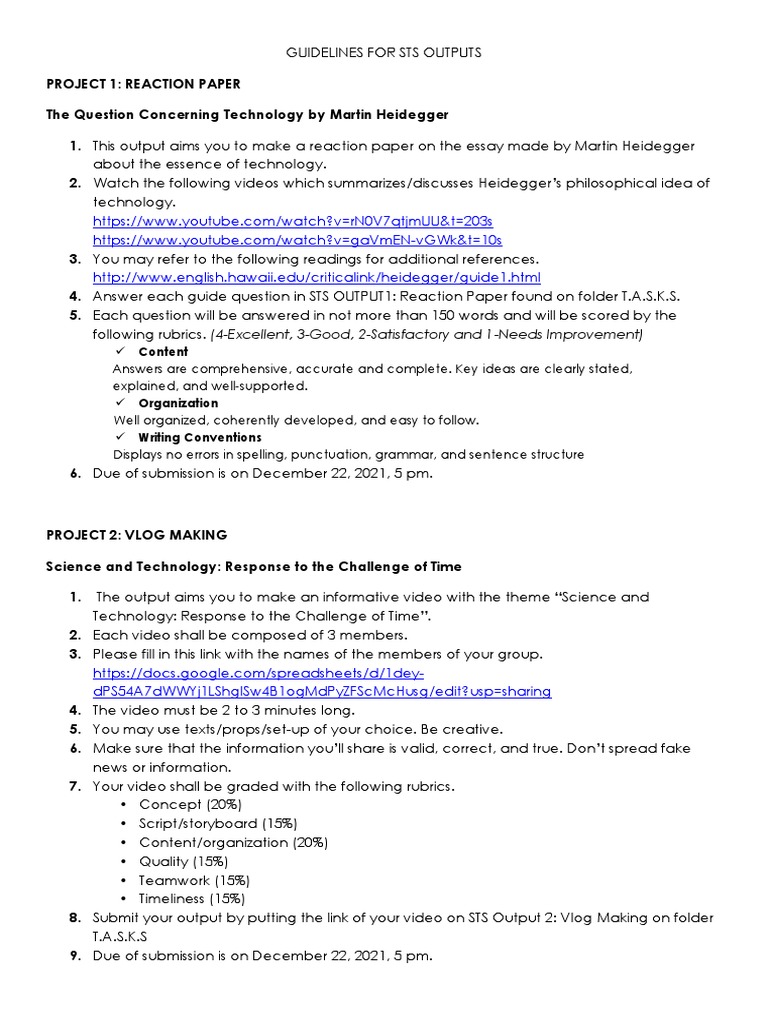 STS Project Guidelines Overview | PDF