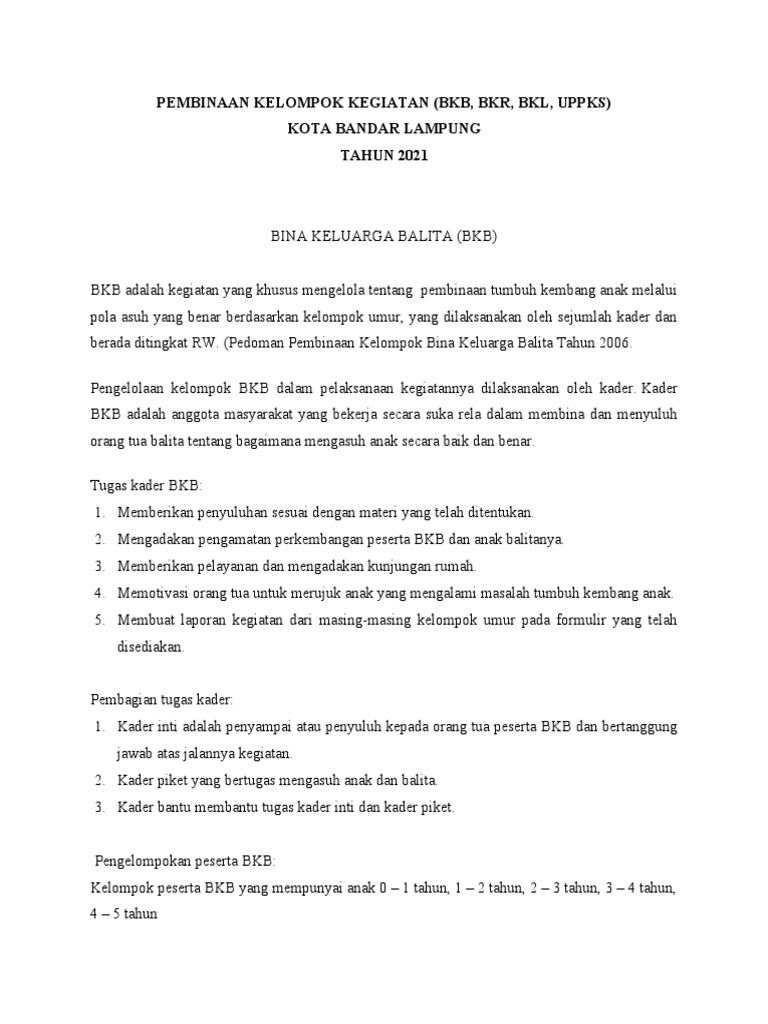 Materi Pembinaan BKB, BKR, BKL, Uppka | PDF | Kesehatan Holistik | Gaya Hidup