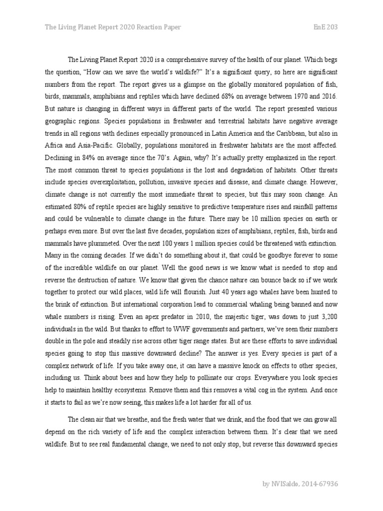 The Living Planet Report 2020 Reaction Paper Ene 203 | Download Free ...