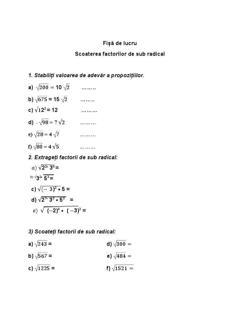 Scoaterea Factorilor de Sub Radical | PDF