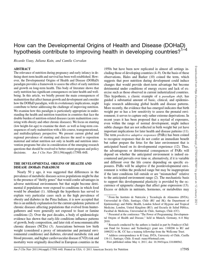 How Can The Developmental Origins of Health and Disease (Dohad ...