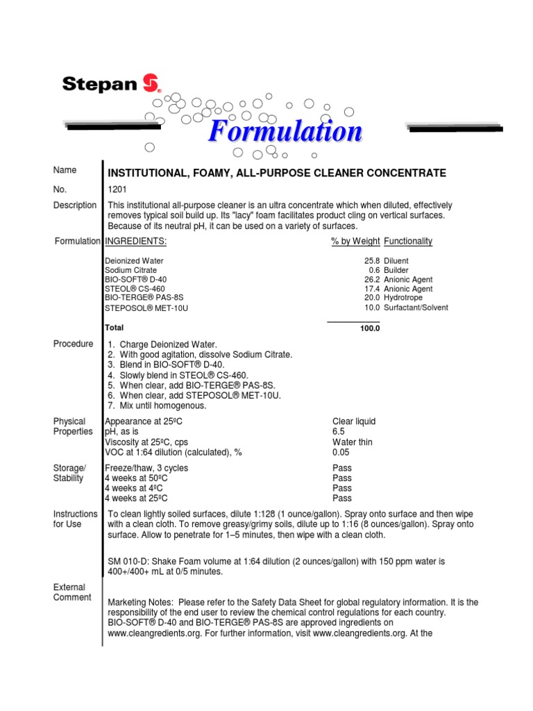 Stepan Formulation 1201 | PDF | Chemistry | Chemical Substances
