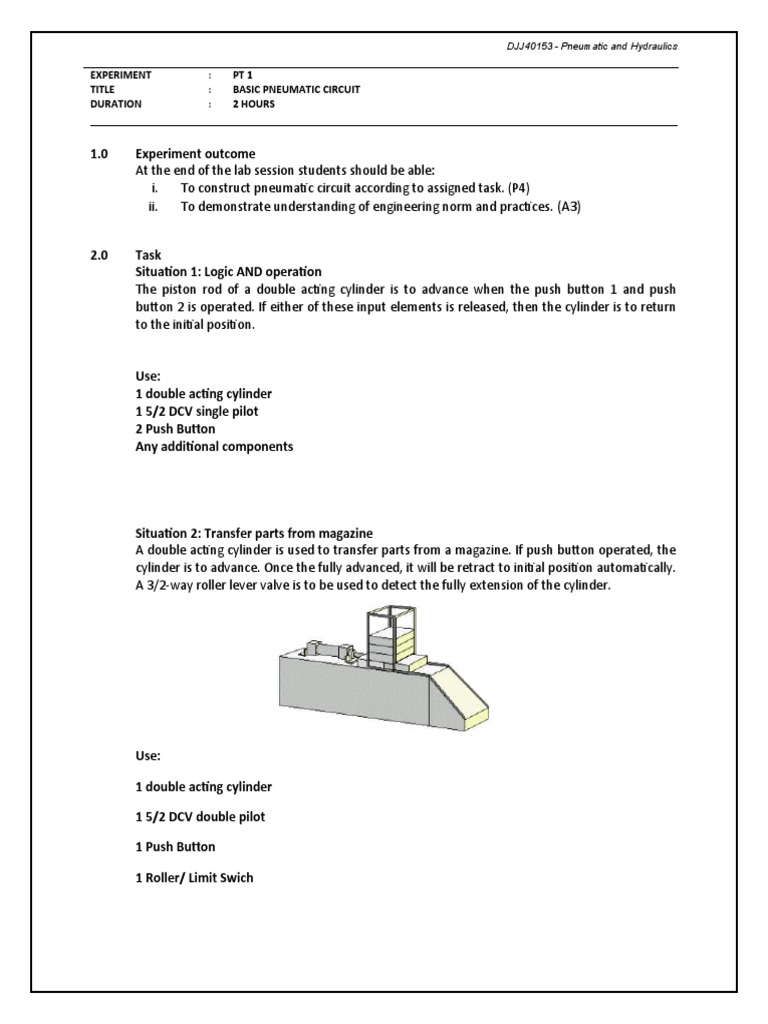 Experiment: PT1 Title: Basic Pneumatic Circuit Duration: 2 Hours | PDF