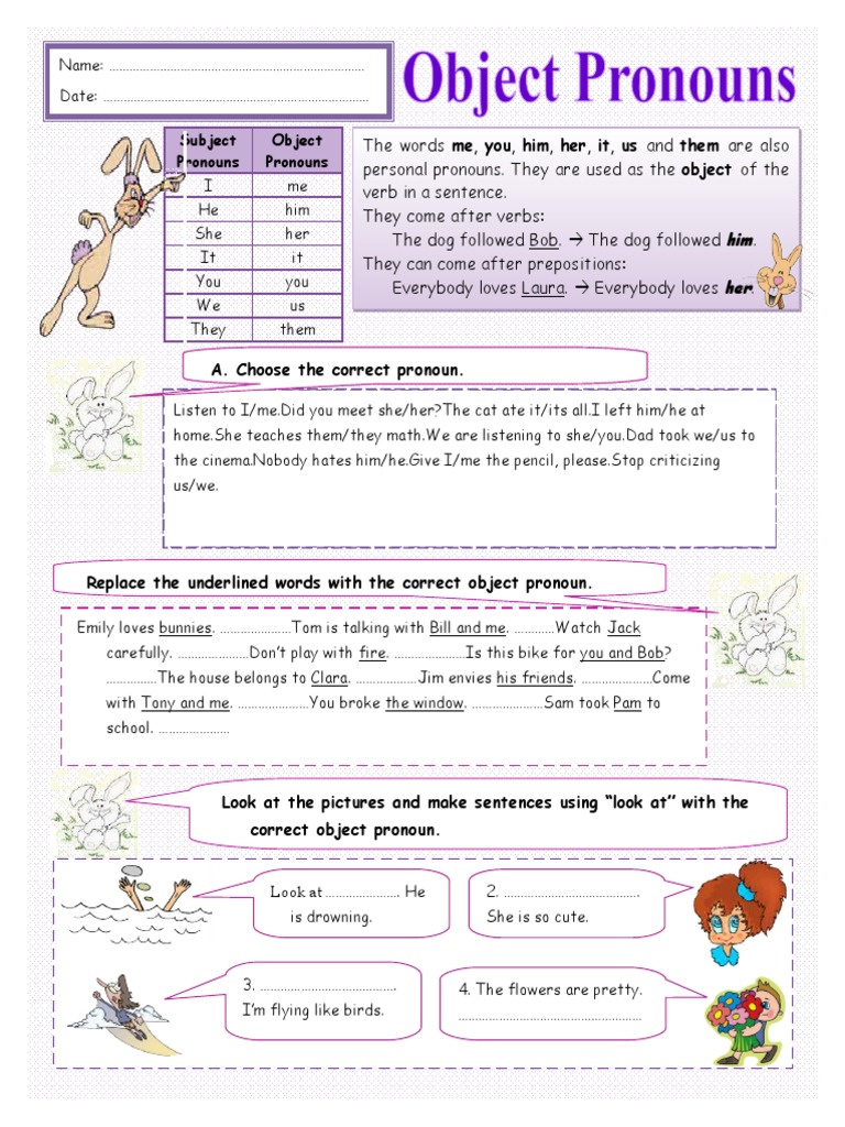 Him. Her.: Subject Pronouns Object Pronouns | PDF | Object (Grammar ...