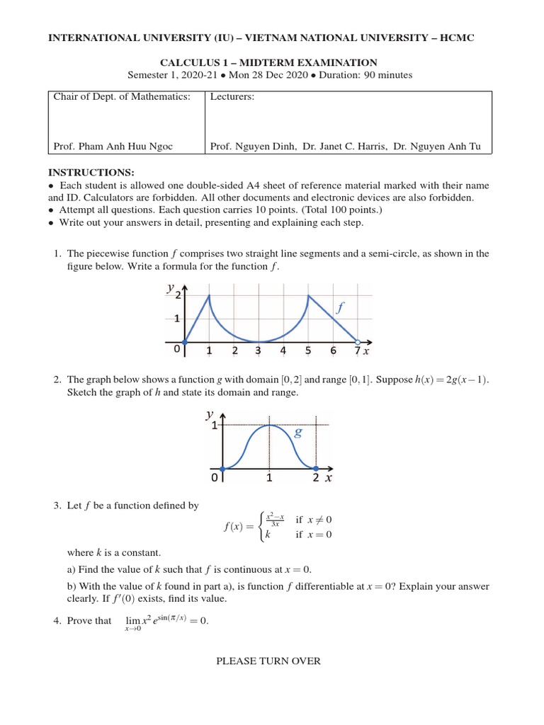 Calculus 1 Midterm Exam 2020-21 | PDF | Derivative | Trigonometric Functions