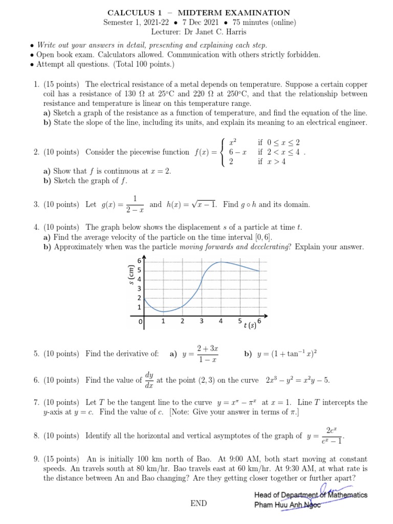 Calculus 1 Midterm Exam 2021-22 | PDF | Function (Mathematics) | Acceleration