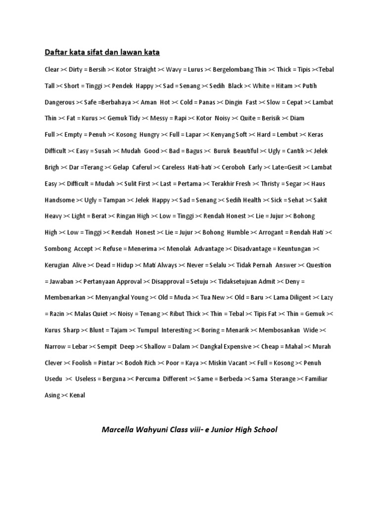 Daftar Kata Sifat Dan Lawan Kata | PDF | Grammar | Language Mechanics