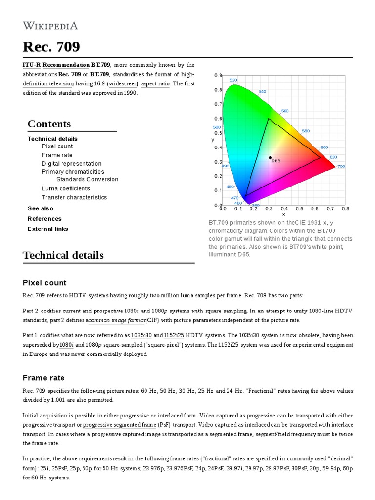 ITU-R Recommendation BT.709, More Commonly Known by The | PDF | Digital ...