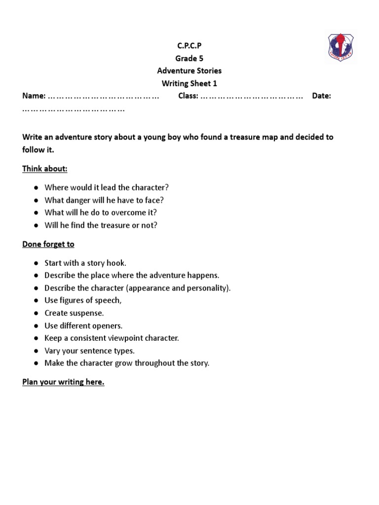 Adventure Story Writing Sheet 1 | PDF