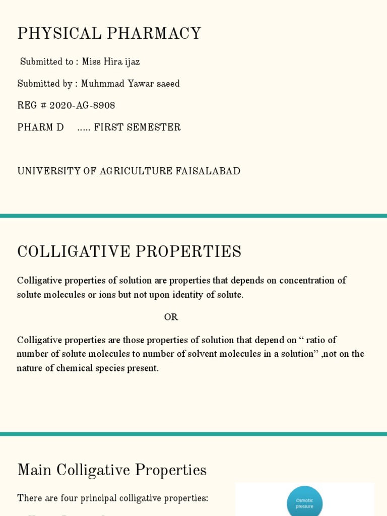 Colligative Properties | PDF | Osmosis | Solution