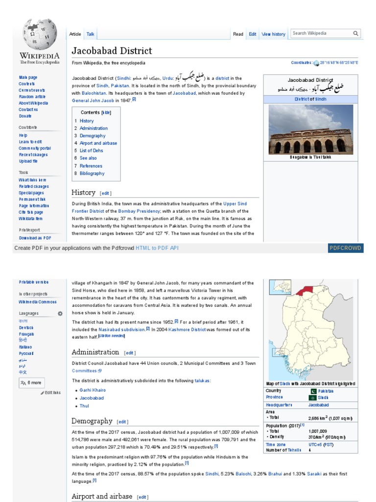 Jacobabad District | PDF | Sindh | Pakistan