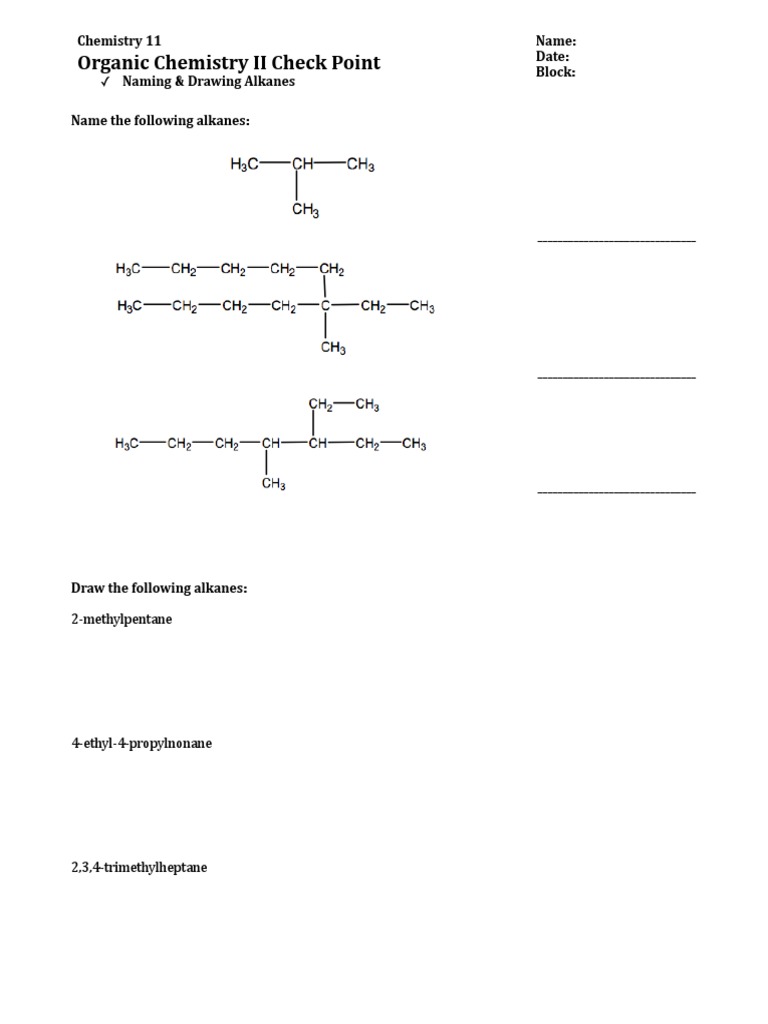 Organic Chemistry II Check Point: Naming & Drawing Alkanes | PDF ...