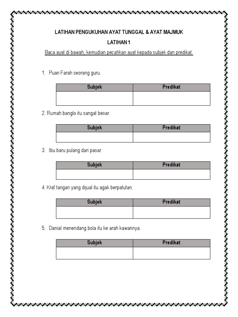 LATIHAN PENGUKUHAN AYAT TUNGGAL Dan KATA MAJMUK | PDF