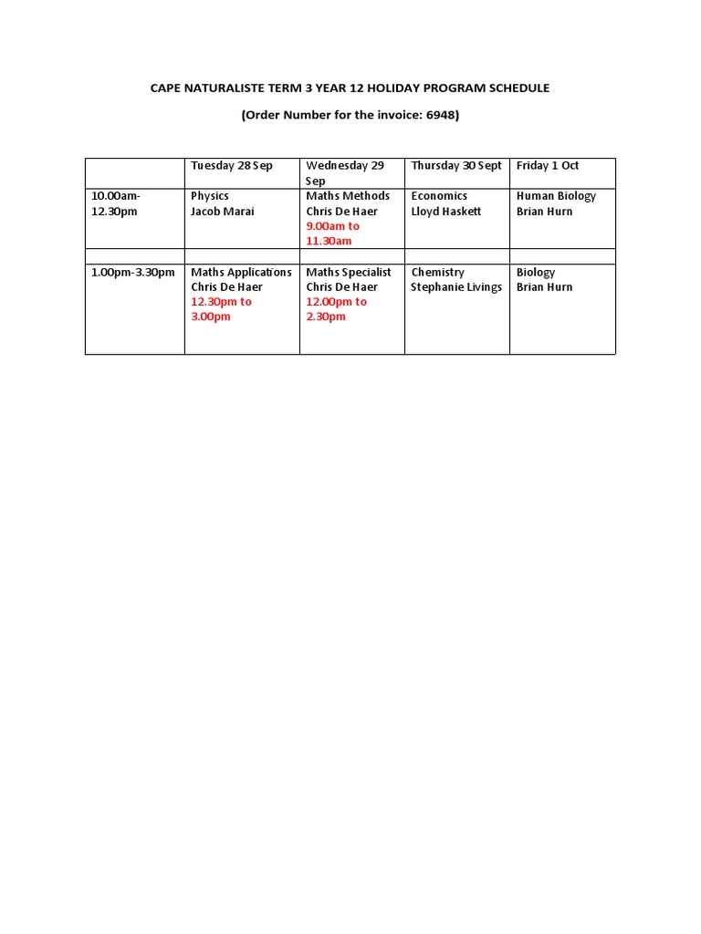 Schedule Cape Naturaliste 2021 | PDF