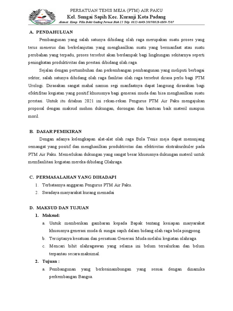 Proposal Tenis Meja | PDF